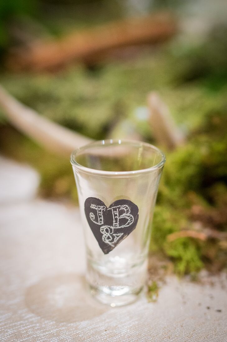 Shot Glass With Chalkboard Heart Initials