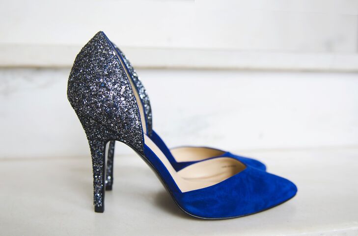 Blue Suede High Heels with Embellished Heel